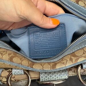 Coach | Bags | Coach Blue And Brown Satchel With Signature Monogram ...